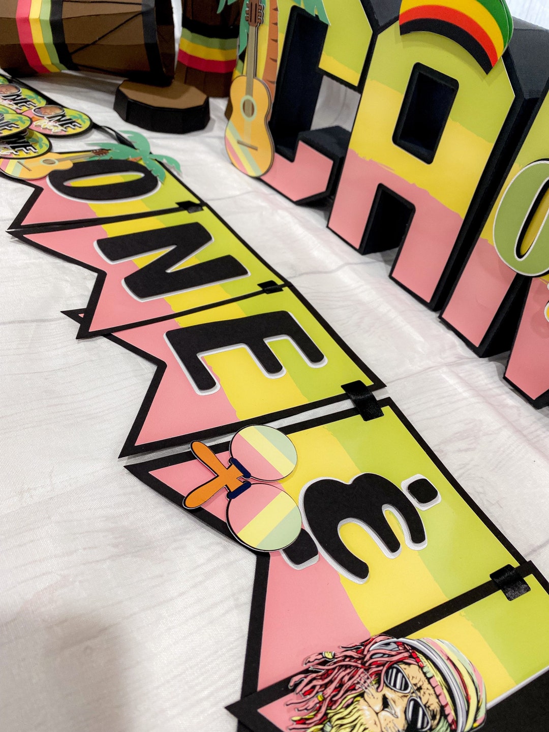 One & Loved Banner | One Love Theme Party | Rasta Birthday Theme ...