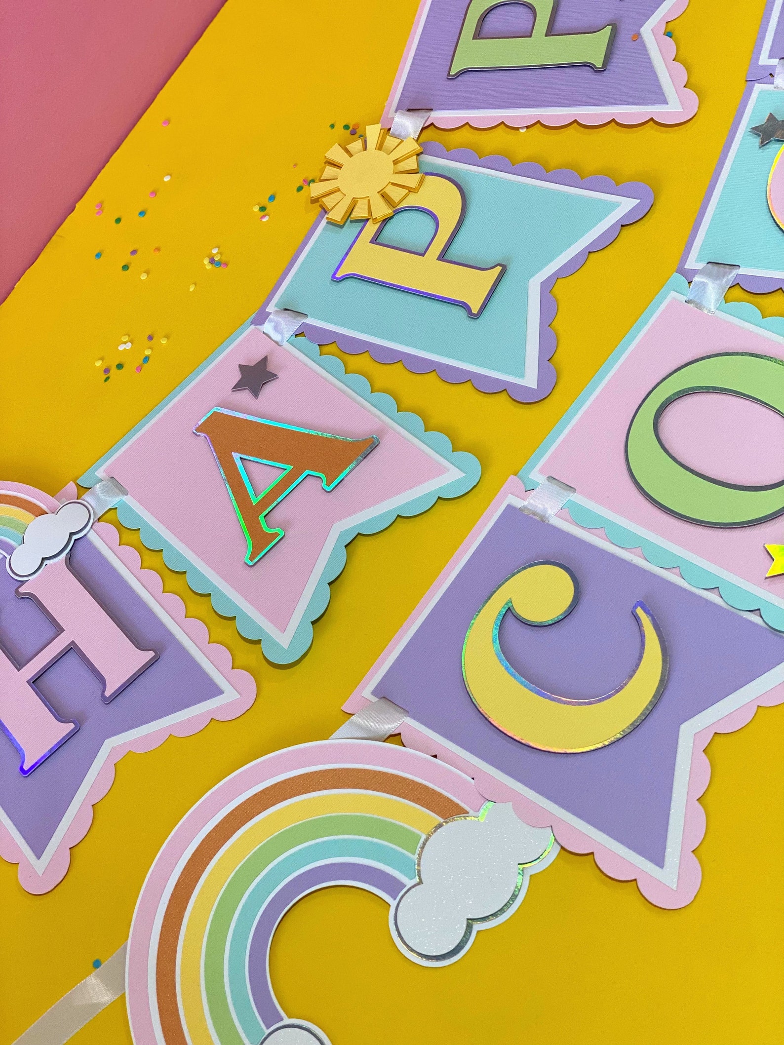 Rainbow Birthday Banner | Pastel Rainbow Theme Party | Happy Birthday ...