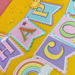 Rainbow Birthday Banner | Pastel Rainbow Theme Party | Happy Birthday ...