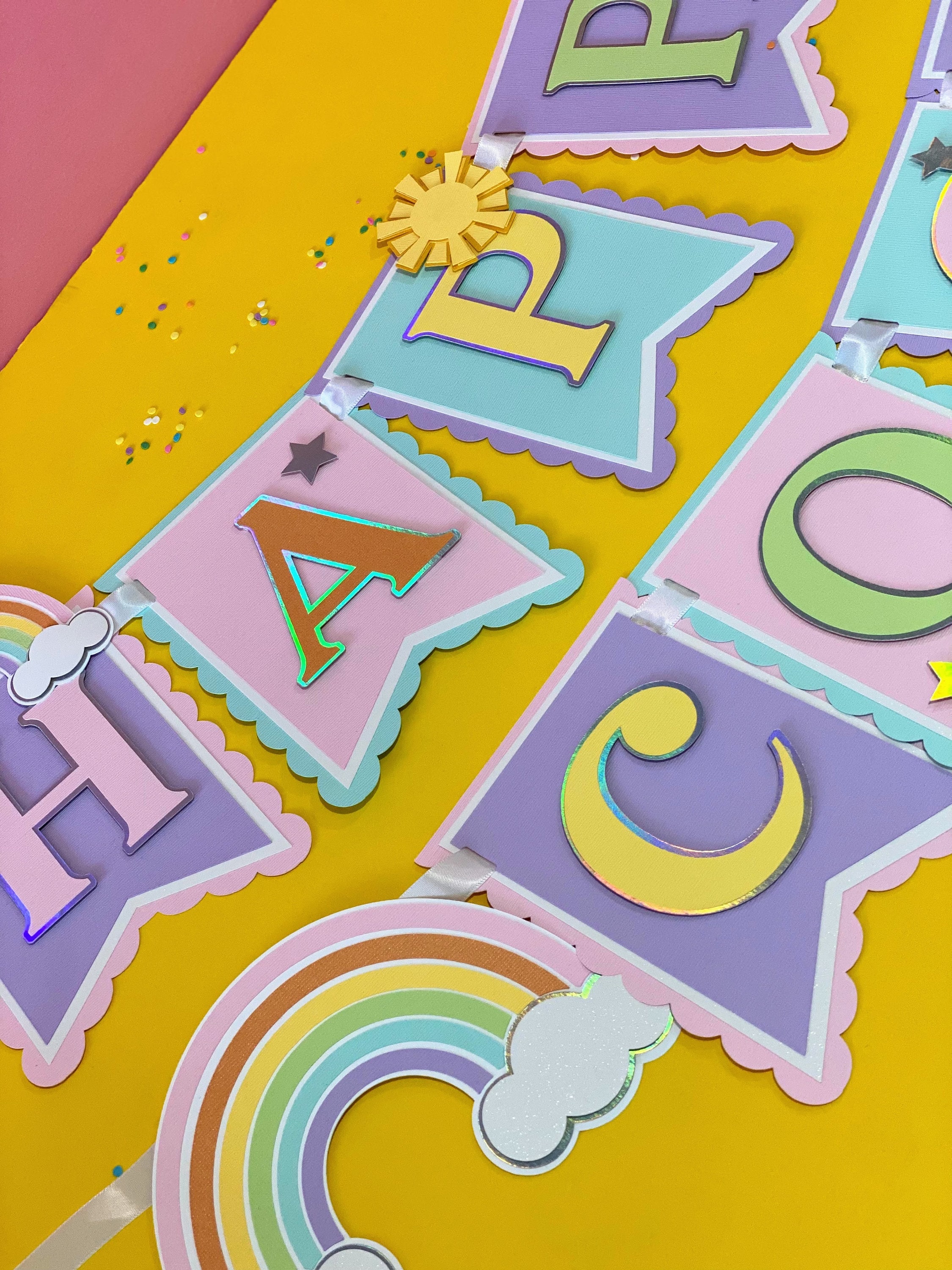 Rainbow Birthday Banner | Pastel Rainbow Theme Party | Happy Birthday ...
