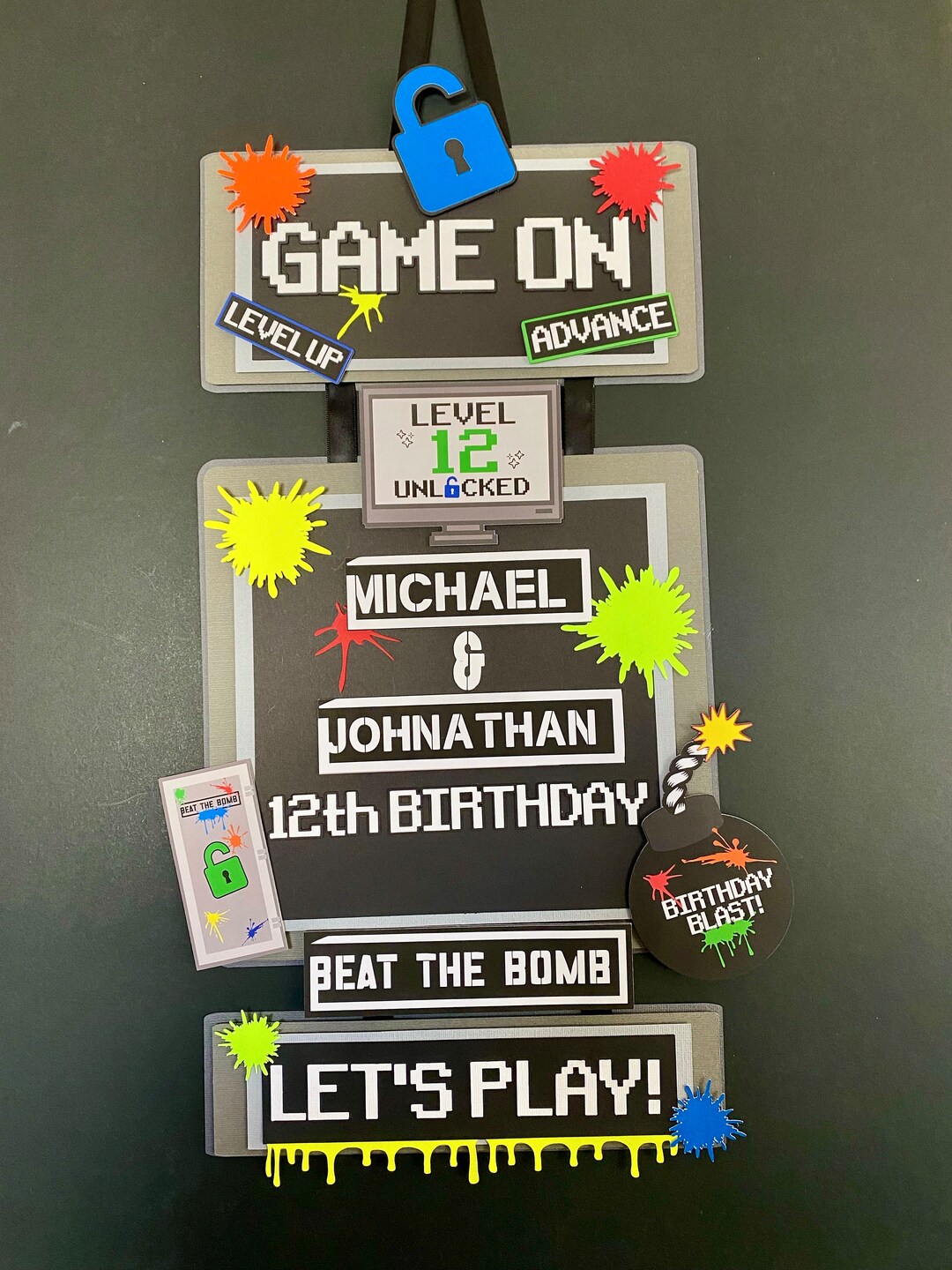Neon Gamer Party Birthday Sign | Glow in the Dark Theme Party | Virtual ...