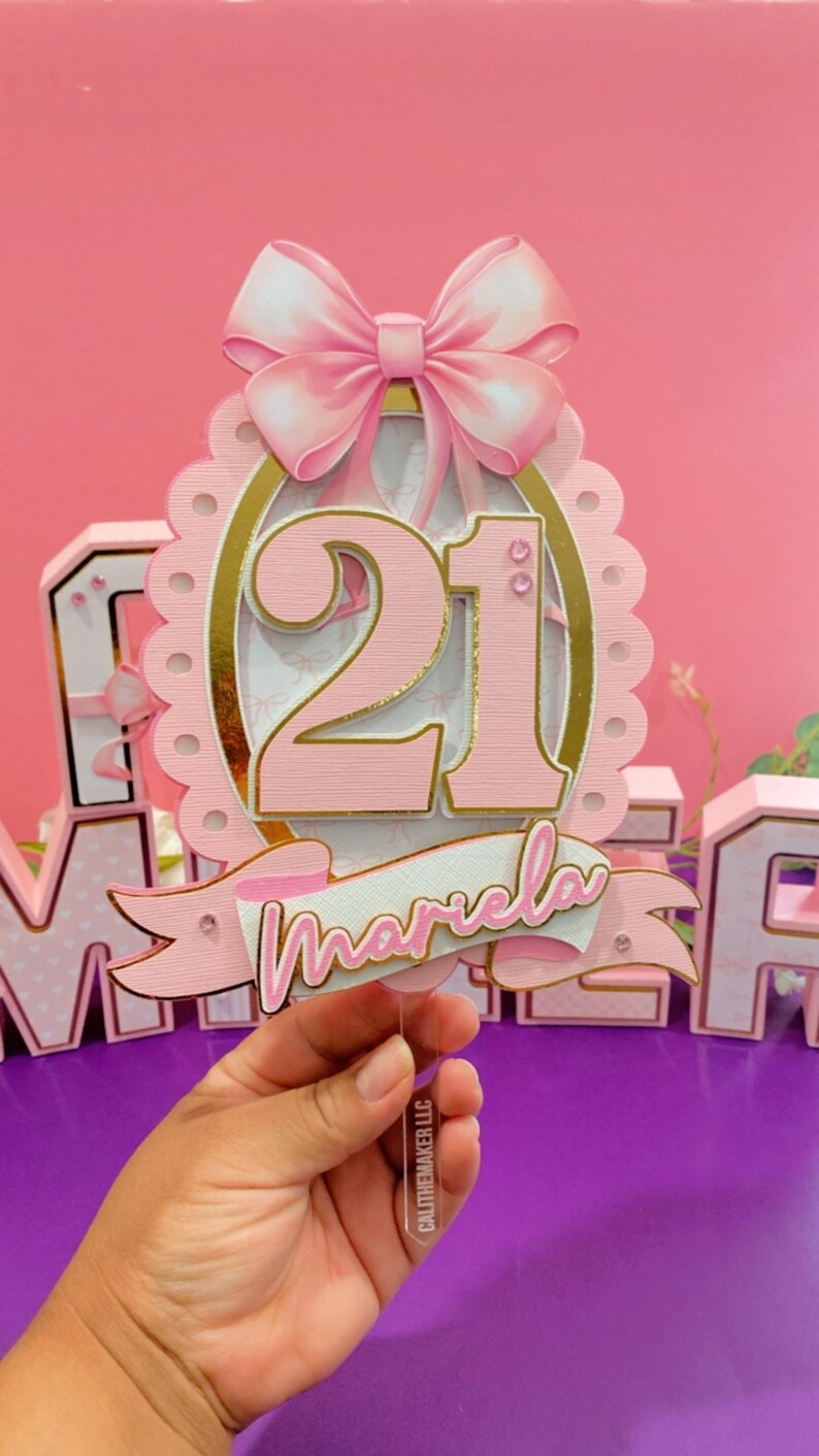 Coquette Bow Cake Topper | Pink Bow Shower Cake Topper | 21st Birthday ...