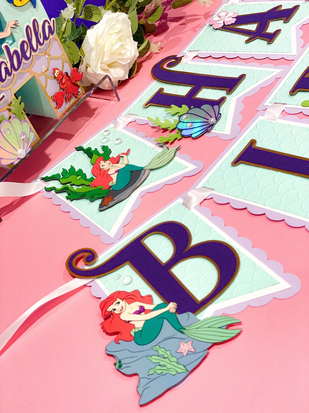 Disney Ariel Happy Birthday Banner | Girls Party Little Mermaid Theme ...