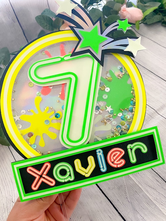 Neon Theme Cake Topper Personalized Cake Topper Glow in - Etsy