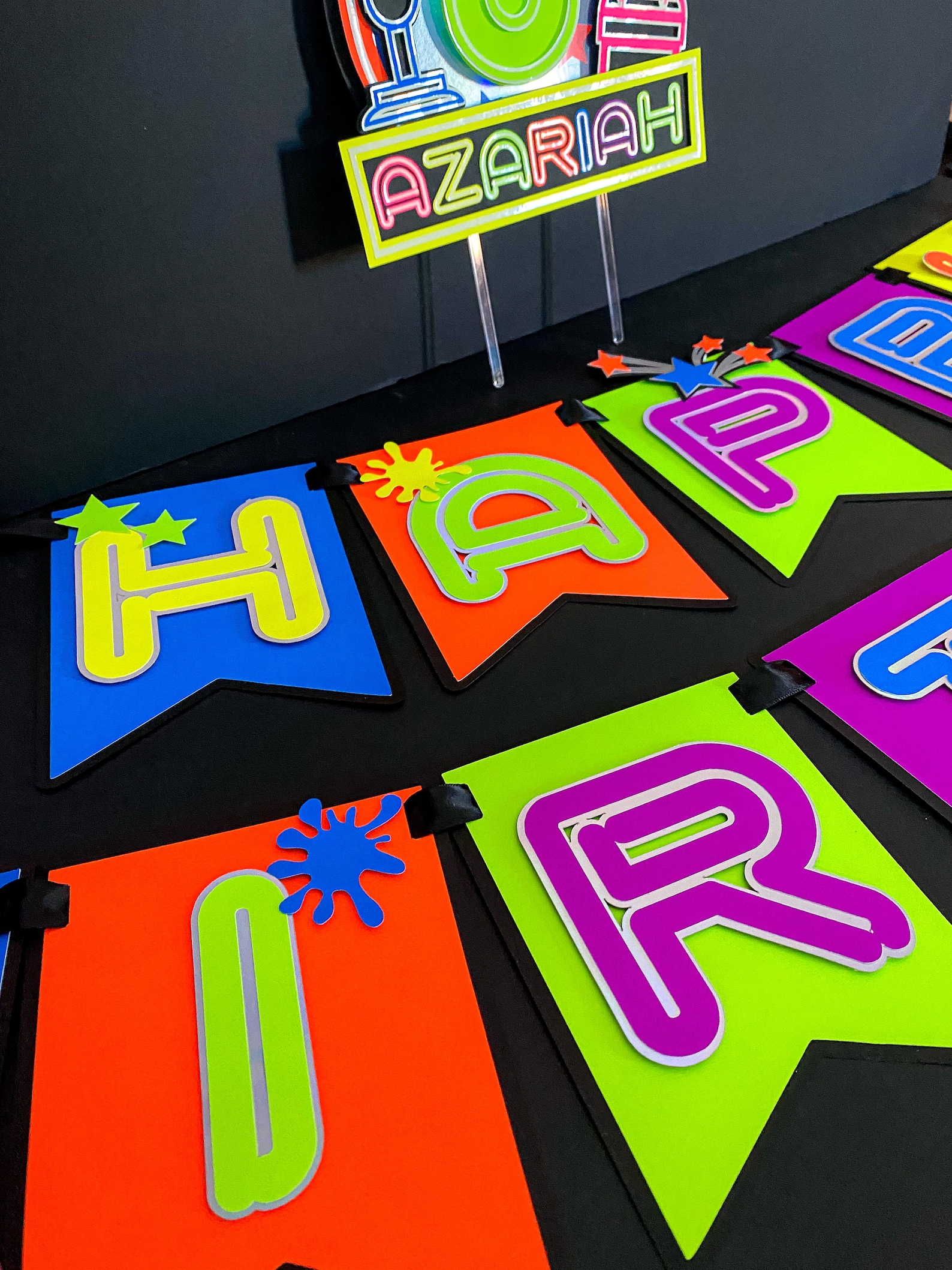 Neon Theme Birthday Banner | Personalized Birthday Banner | Neon Theme ...