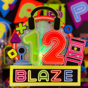 Glow Gamer Theme Cake Topper | Video Games | Glow in the Dark Theme ...