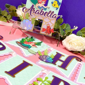 Disney Ariel Happy Birthday Banner | Girls Party Little Mermaid Theme ...