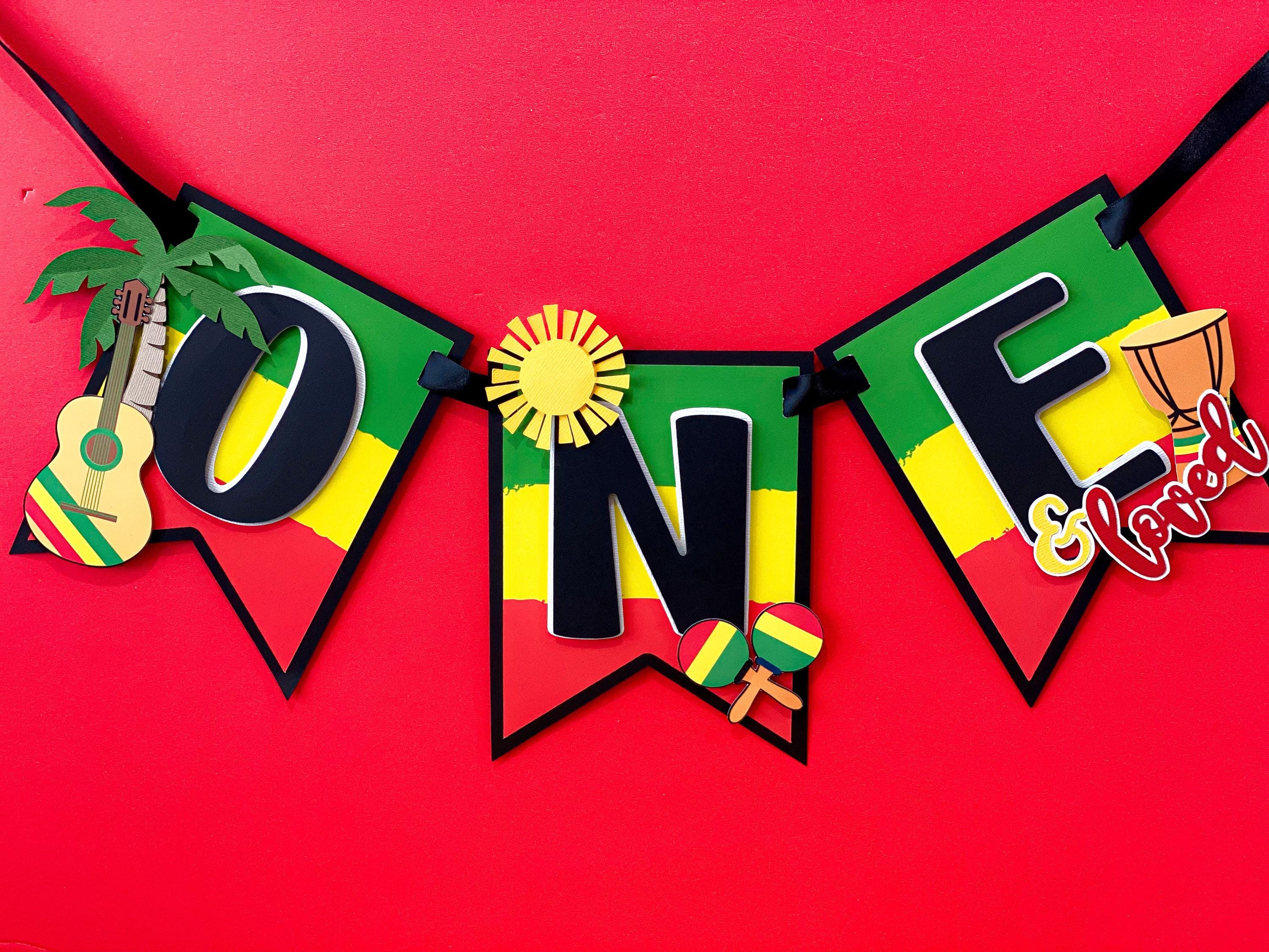 One & Loved Banner | One Love Theme Party | Rasta Birthday Theme ...