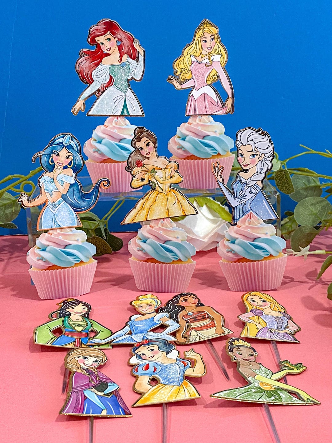 Set of 12 Cupcake Toppers Disney Princesses Theme Party Princess ...