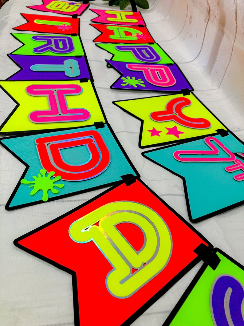 Neon Theme Birthday Banner Personalized Birthday Banner - Etsy
