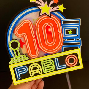 Glow Arcade Theme Cake Topper | Laser Tag| Glow in the Dark Theme Party ...