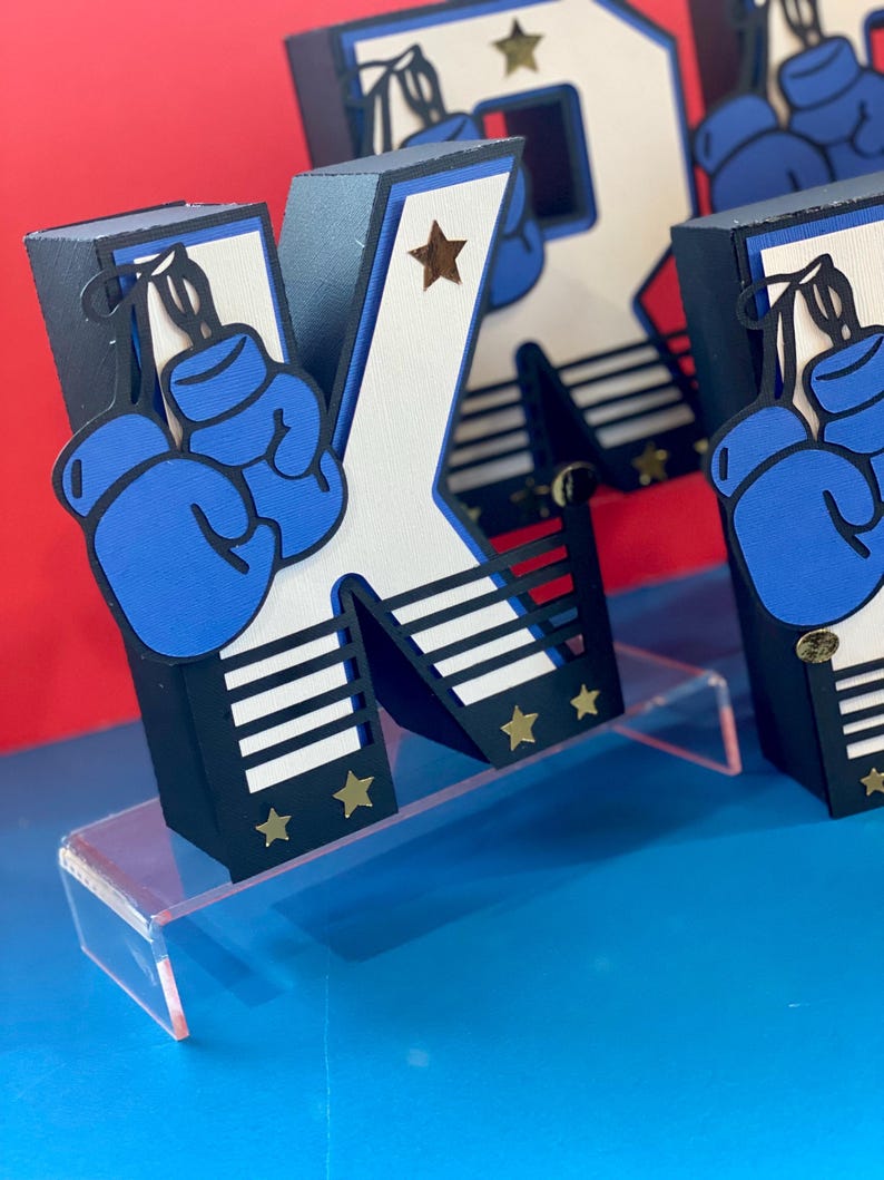 Blue and Silver Boxing Theme 3D Letters | First Round Boxing Party ...