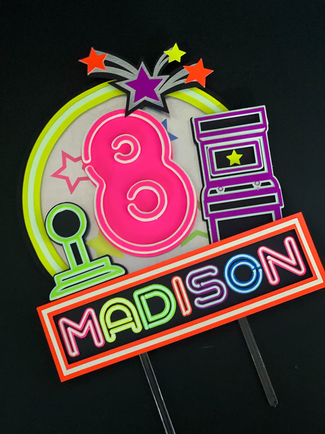 Glow Arcade Theme Cake Topper Laser Tag Glow in the Dark - Etsy