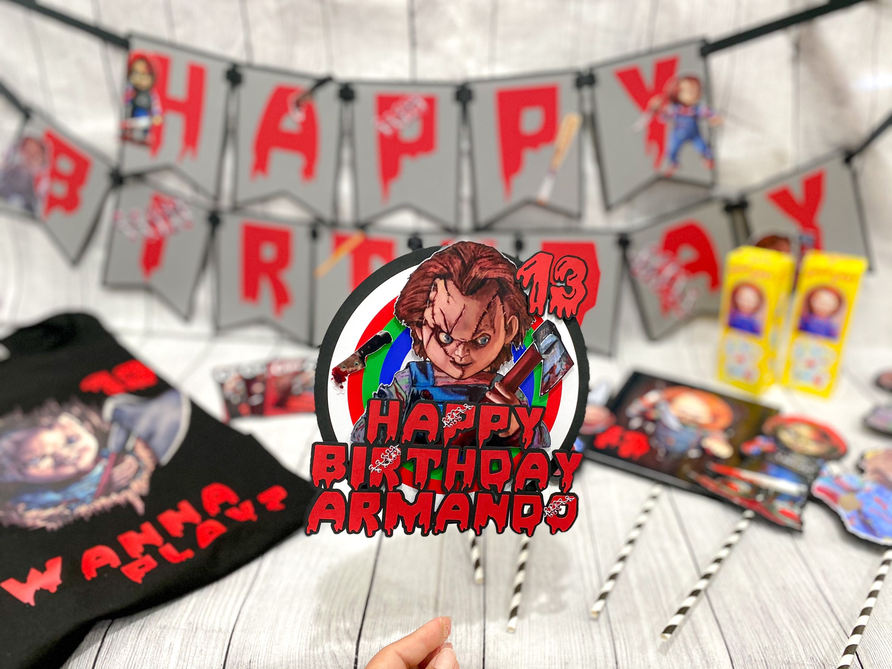 Chucky Birthday Banner Chucky Theme Cake Topper Happy | Etsy