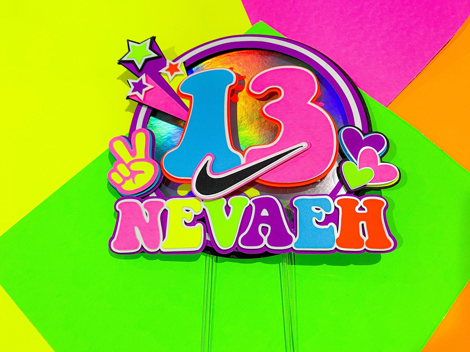 Neon Theme Cake Topper Personalized Cake Topper Glow in - Etsy