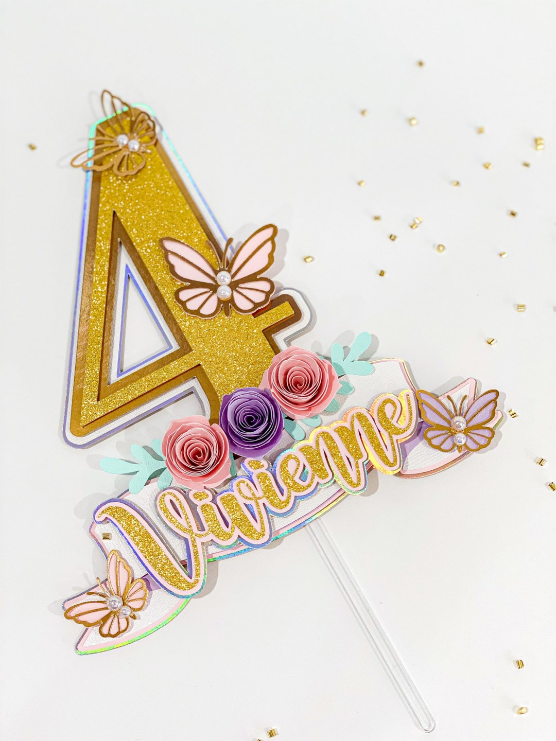 Floral Butterfly Cake Topper | Number Cake Topper | Flowers and ...