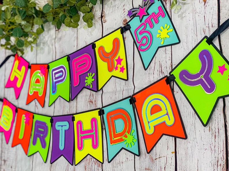 Neon Theme Birthday Banner Personalized Birthday Banner - Etsy