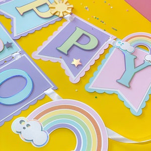 Rainbow Birthday Banner | Pastel Rainbow Theme Party | Happy Birthday ...