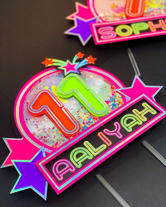 Neon Theme Cake Topper Personalized Cake Topper Glow in - Etsy