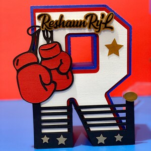 Large Blue and Red Boxing Theme 3D Letter With Name | First Round ...