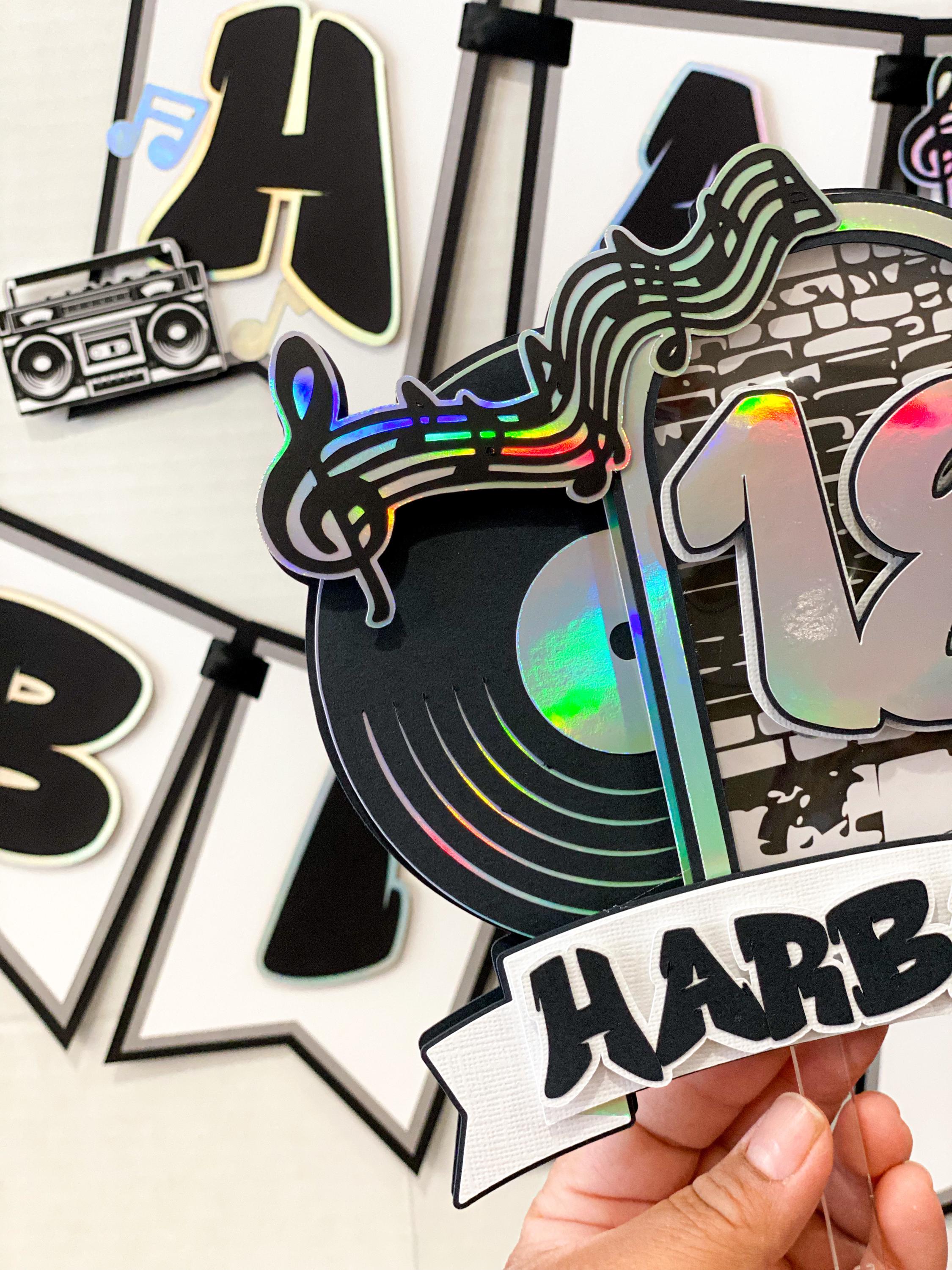 Music Theme Cake Topper | Vinyl Records Party | Hip Hop Rap Party ...