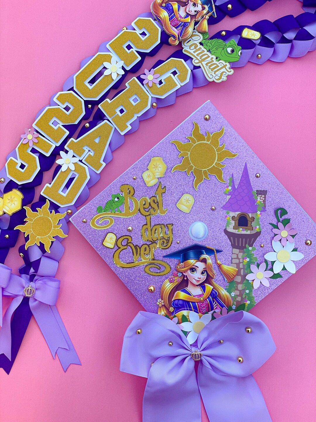 Bundle Rapunzel Graduation Cap Topper and Lei | Kindergarten Graduation ...