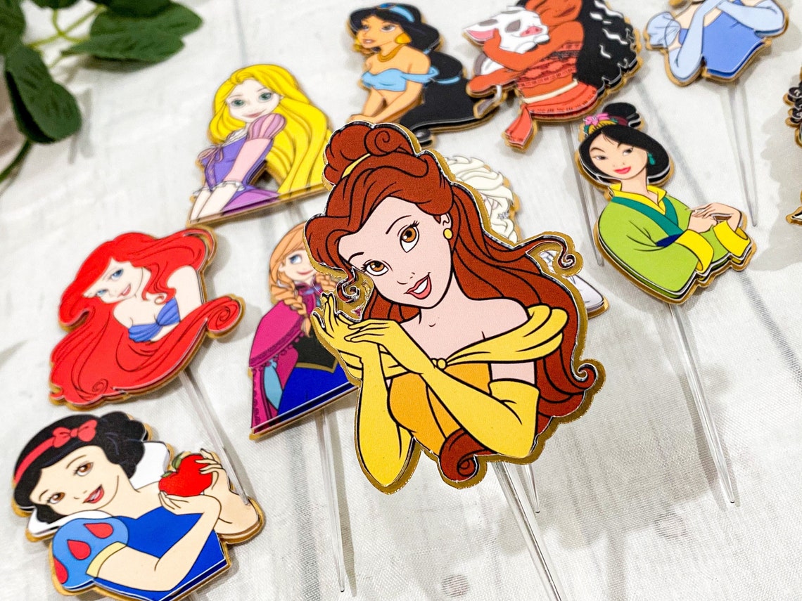 Set of 12 Cupcake Toppers | Disney Princesses Theme Party | Princess ...