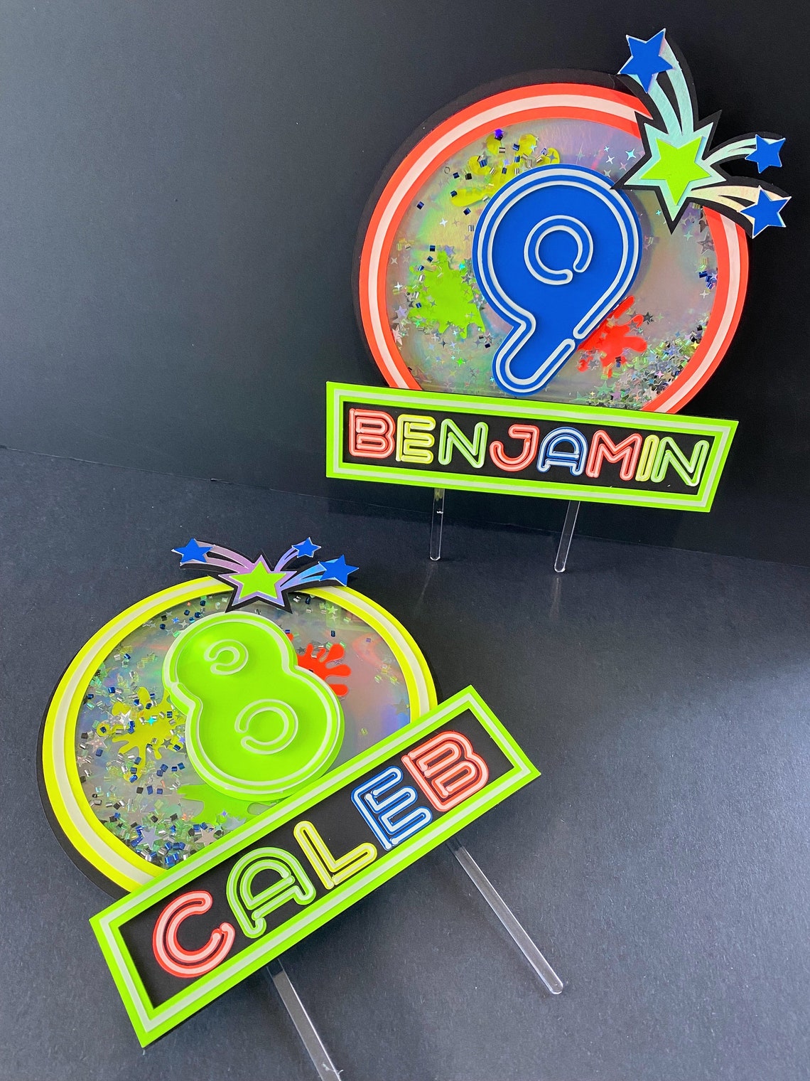 Neon Theme Cake Topper Personalized Cake Topper Glow in - Etsy
