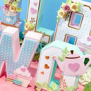 Tea Party Theme 3D Letters | Teapot Party Theme | Floral Pink Gold ...