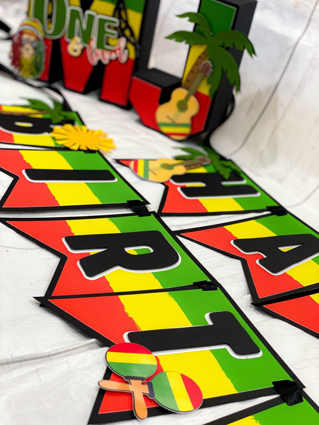 One & Loved Banner | One Love Theme Party | Rasta Birthday Theme ...