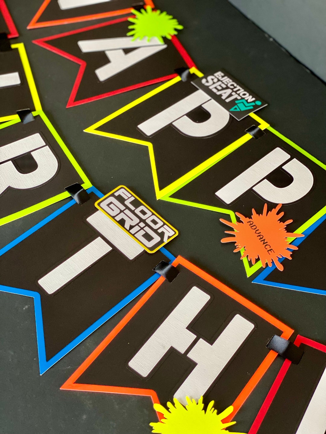 Neon Gamer Theme Birthday Banner | Glow in the Dark Escape Room Decor ...