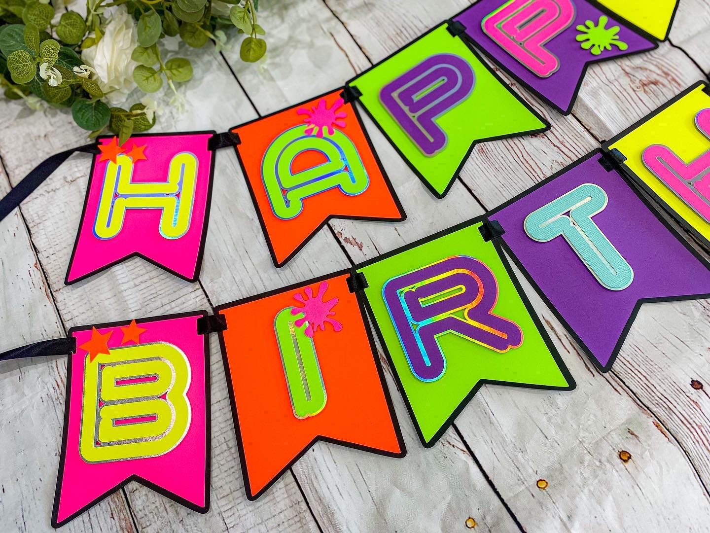Neon Theme Birthday Banner Personalized Birthday Banner - Etsy