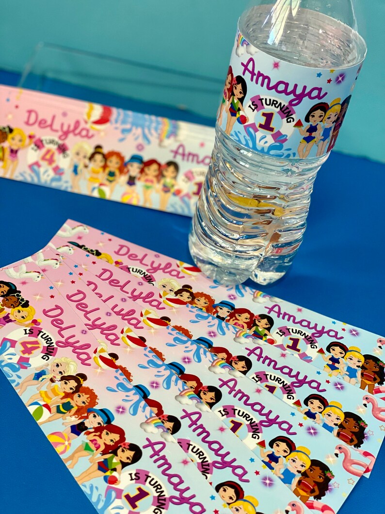 Personalized Princess Pool Party Water Bottle Labels ONLY | Beach ...