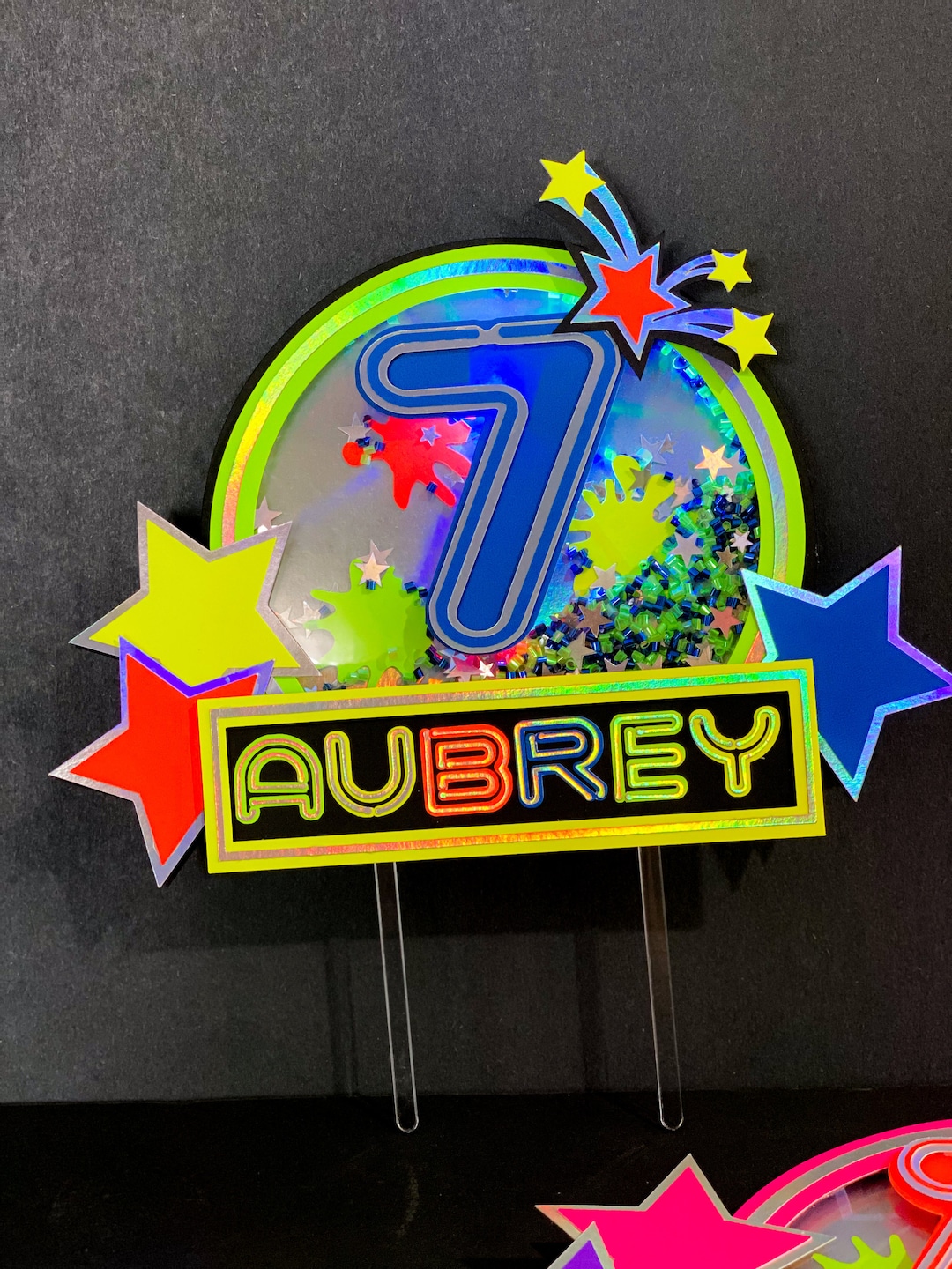 Neon Theme Cake Topper | Personalized Cake Topper | Glow in the Dark ...
