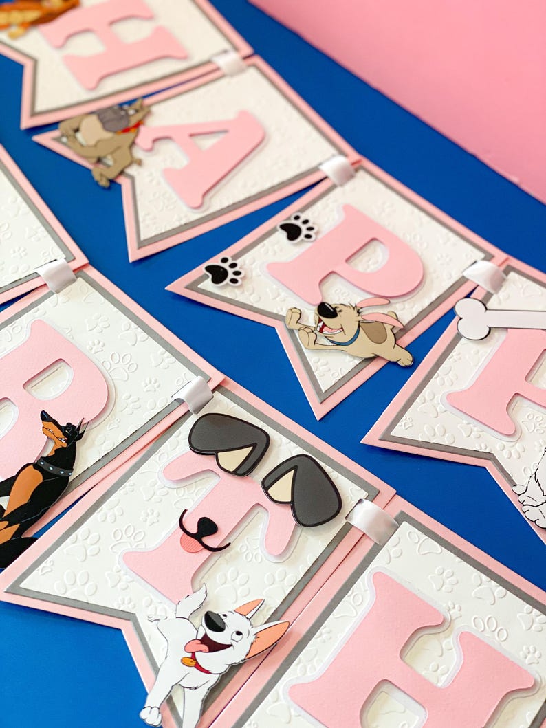 Pink Disney Dogs Theme Banner | Dogs Birthday Banner | Personalized ...