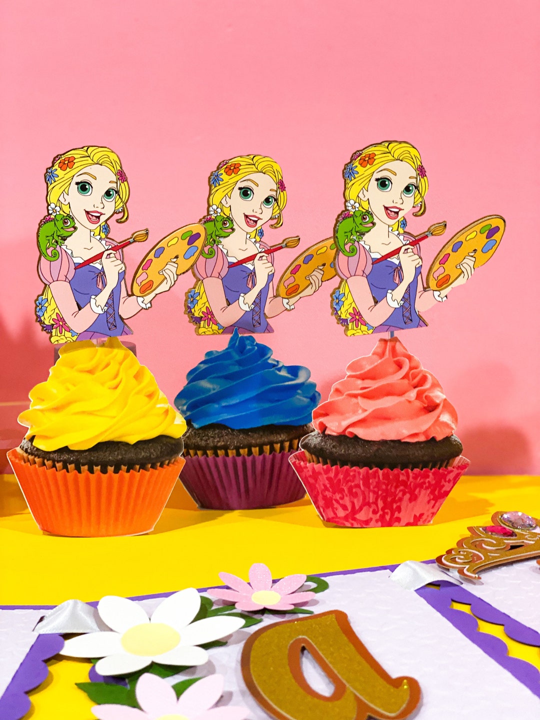 Set of 12 Cupcake Toppers | Disney Princess Theme Party | Painting ...
