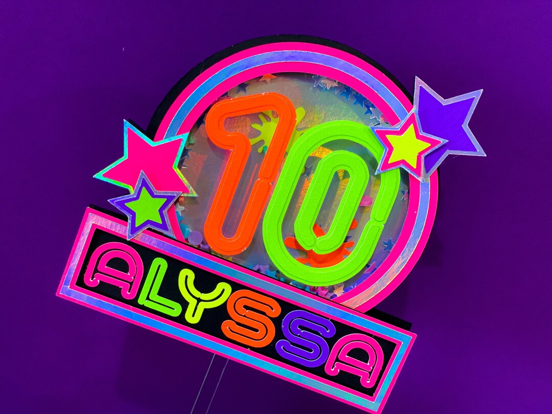 Neon Theme Cake Topper Personalized Cake Topper Glow in - Etsy
