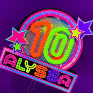Neon Theme Cake Topper | Personalized Cake Topper | Glow in the Dark ...