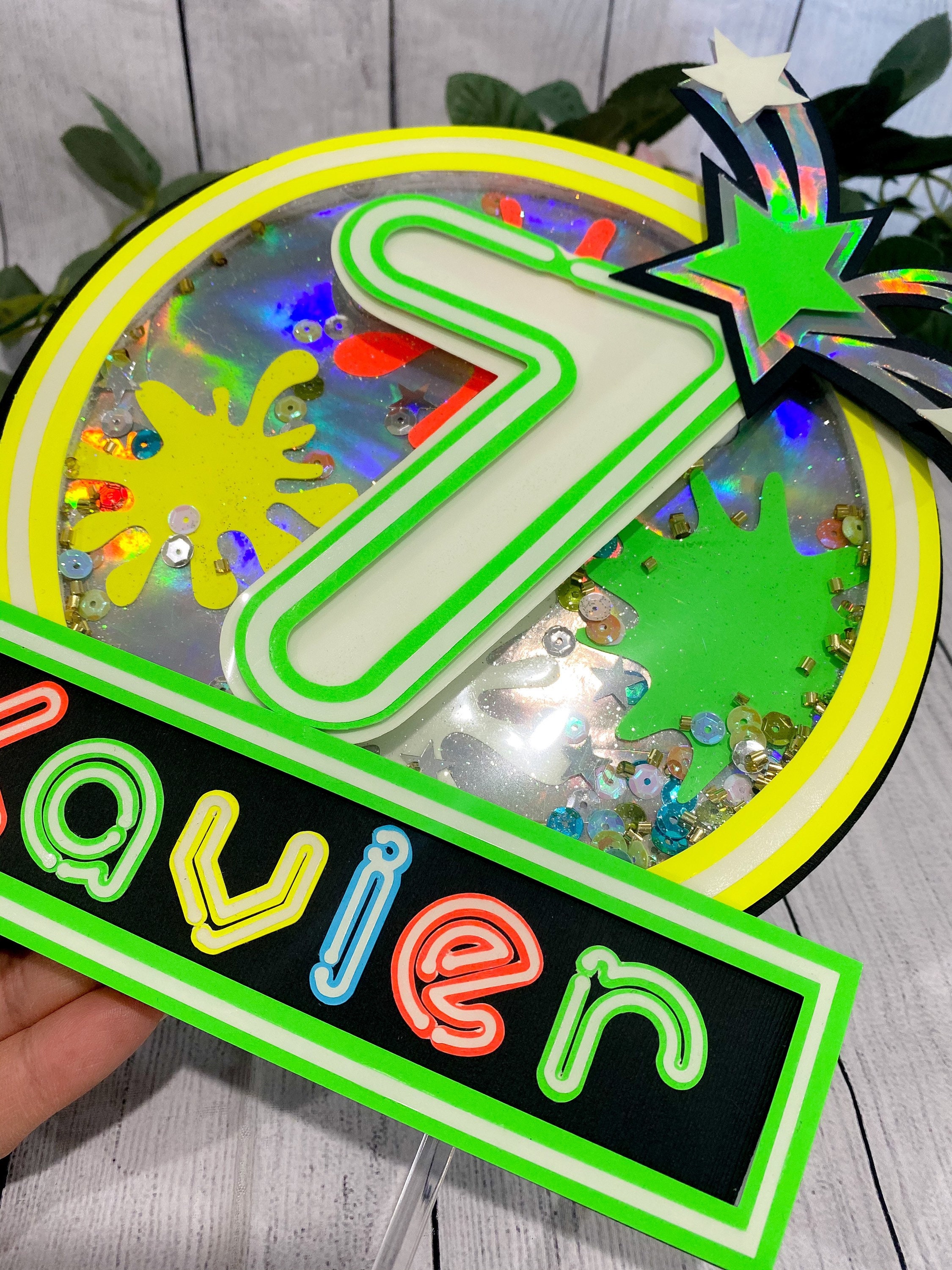 Neon Theme Cake Topper Personalized Cake Topper Glow in - Etsy