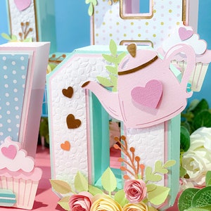 Tea Party Theme 3D Letters | Teapot Party Theme | Floral Pink Gold ...