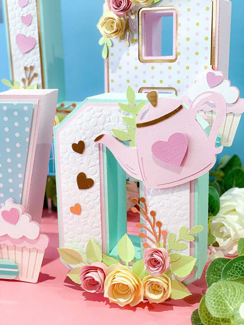 Tea Party Theme 3D Letters Teapot Party Theme Floral Pink - Etsy