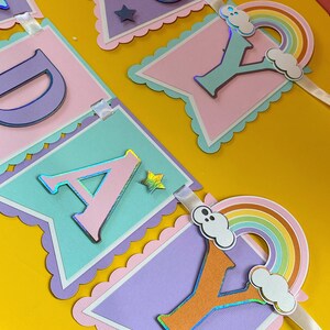 Rainbow Birthday Banner | Pastel Rainbow Theme Party | Happy Birthday ...