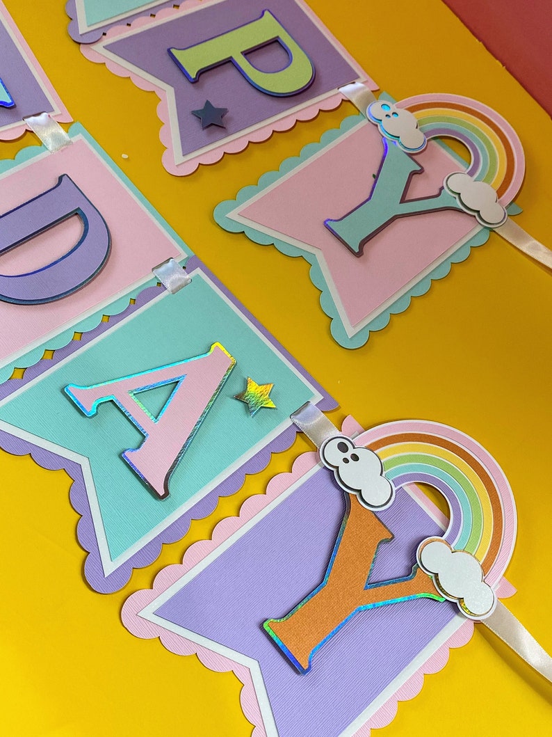 Rainbow Birthday Banner Pastel Rainbow Theme Party Happy - Etsy