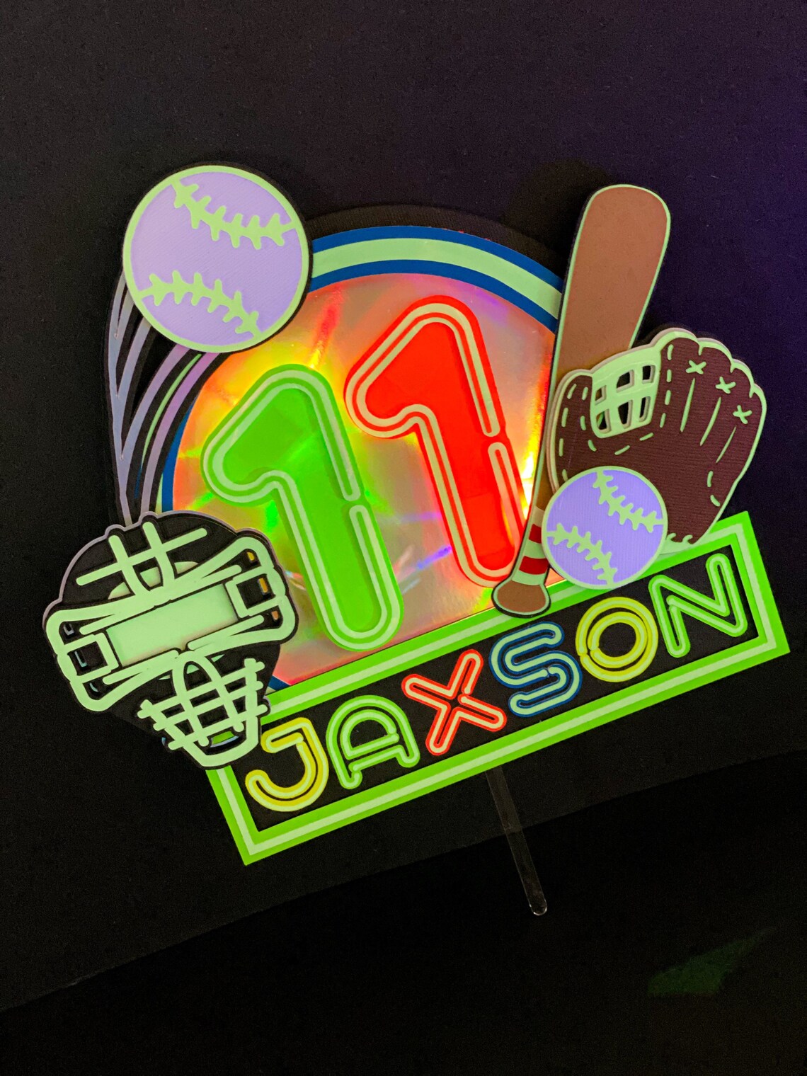 Sports Neon Theme Cake Topper Glow in the Dark Theme Party - Etsy