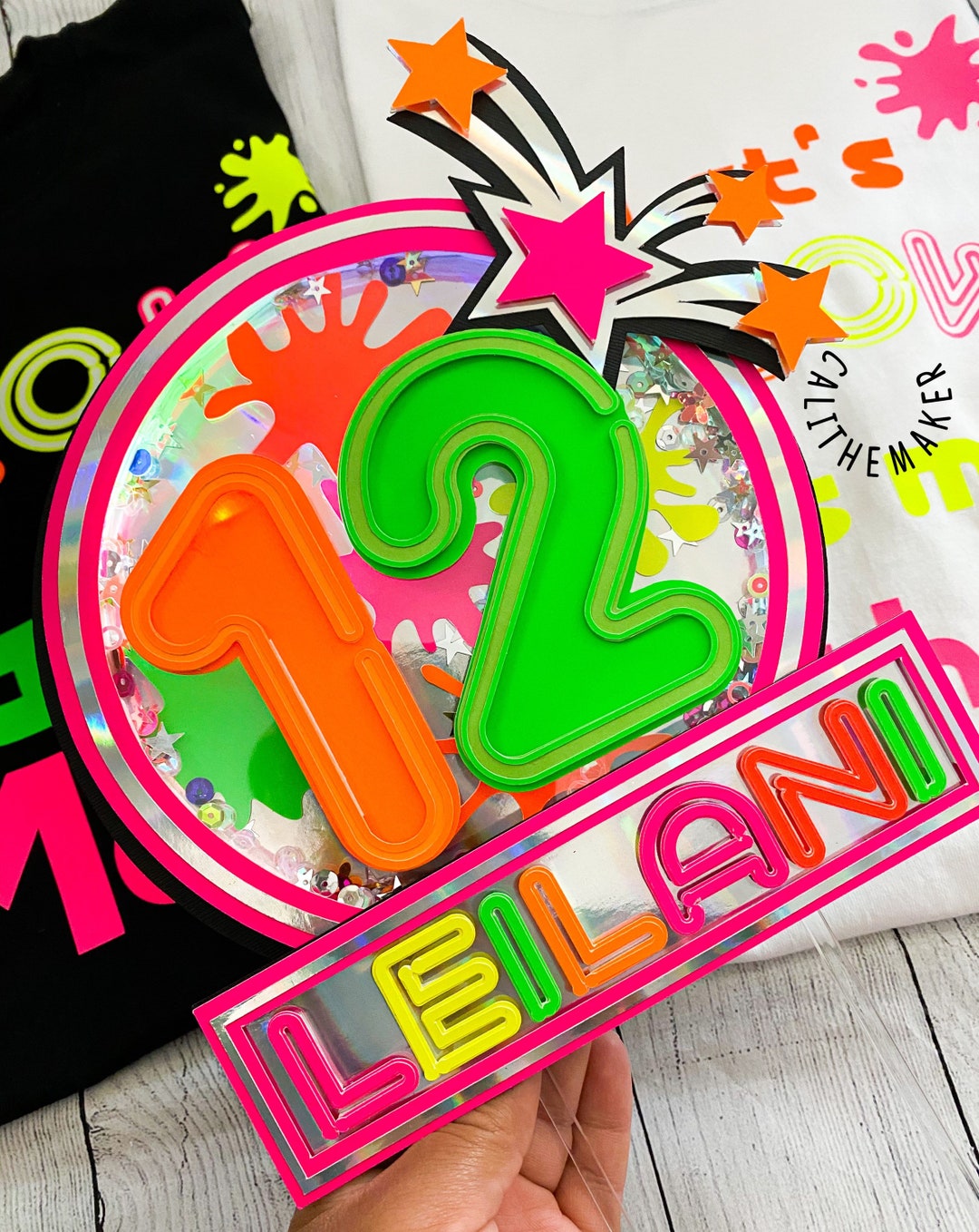 Neon Theme Cake Topper | Personalized Cake Topper | Glow in the Dark ...