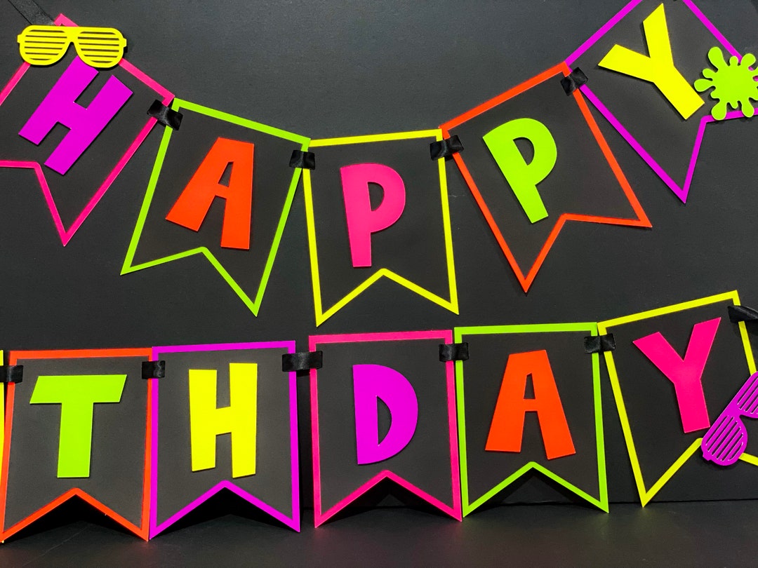 Neon Theme Birthday Banner | Personalized Birthday Banner | Neon Theme ...
