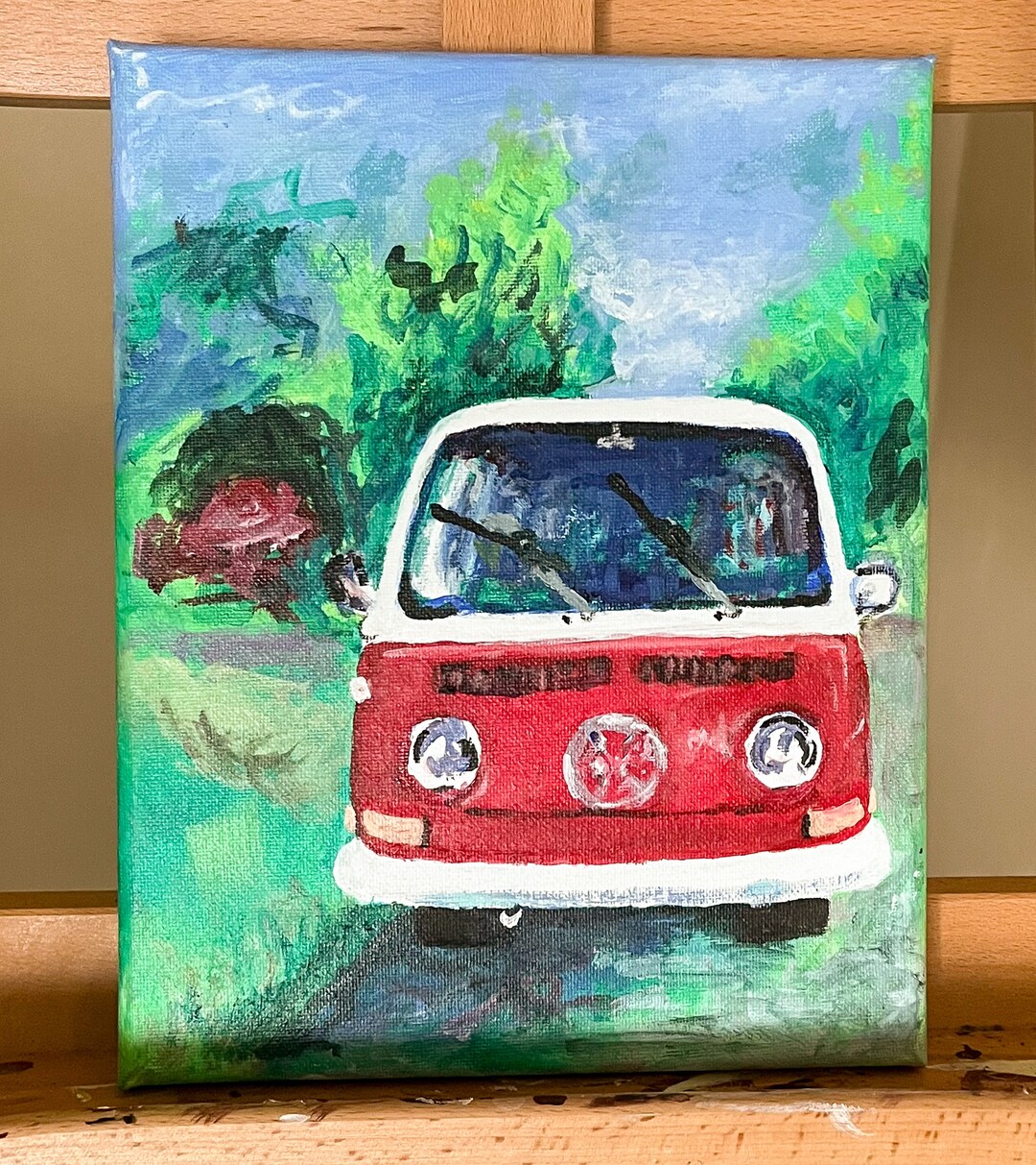 Red Hippie Van Original Acrylic Painting - Etsy