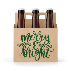 Merry & Bright Six Pack Beer Holder, Christmas Beer Caddy, White ...