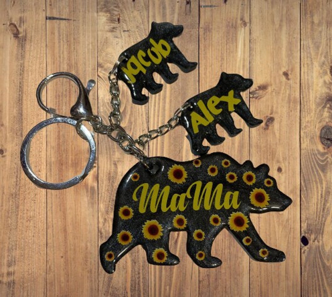 Personalized Sunflower Mama Bear Keychain With Cubs - Etsy