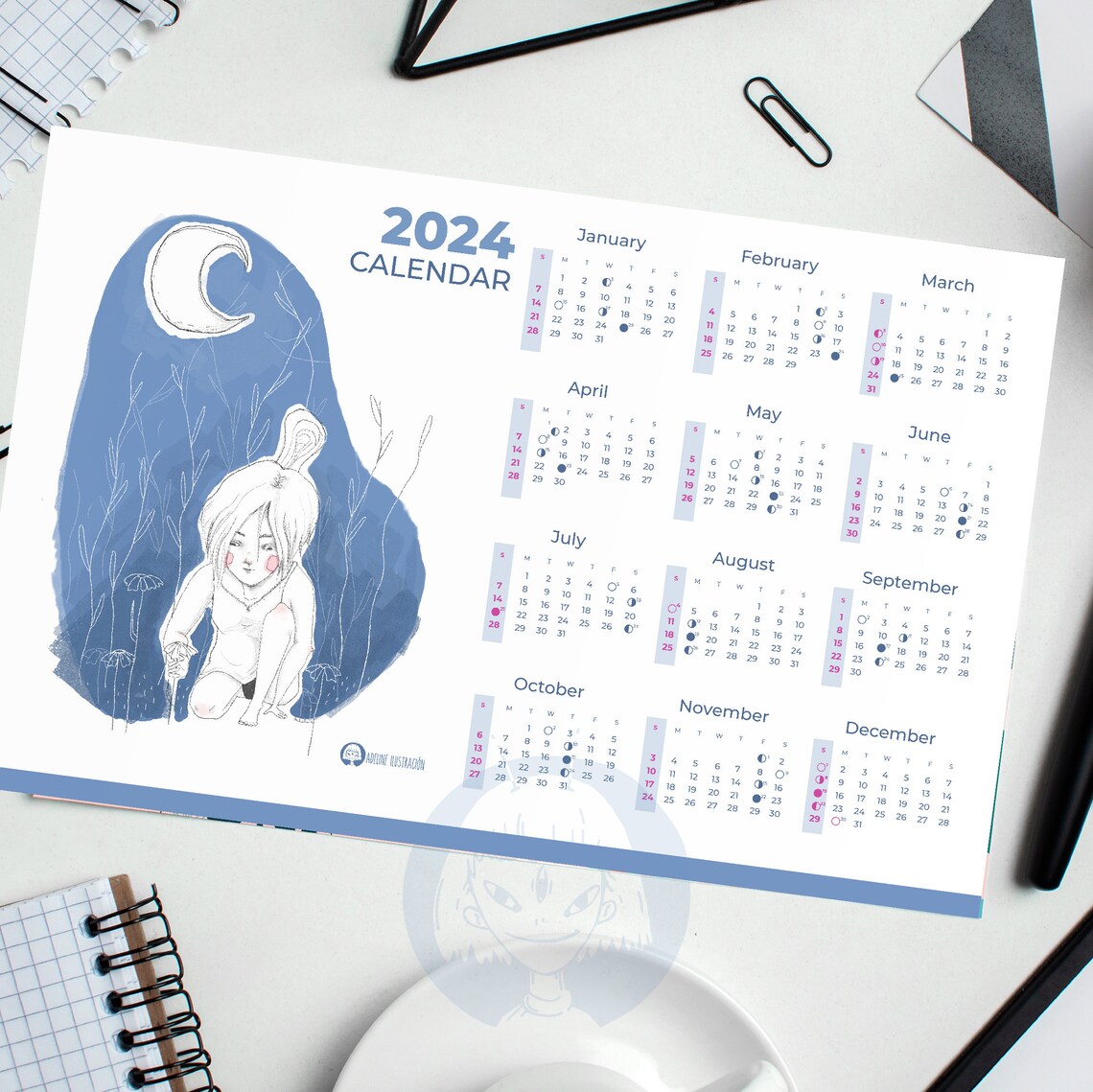 Printable Girl Art Calendar 2024 /gift Art Calendars /PDF Printable ...